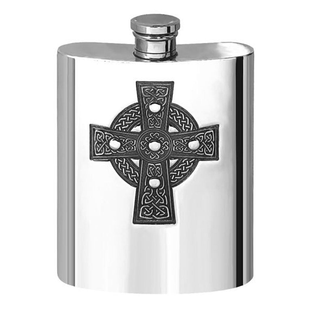 6oz Pewter Hip Flask with Intricate Celtic Cross Design - Aus-EnglishPewter